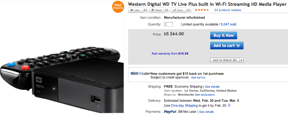 Western Digital WD TV Live Plus WI-FI Streaming HD Media Player 1080P ...