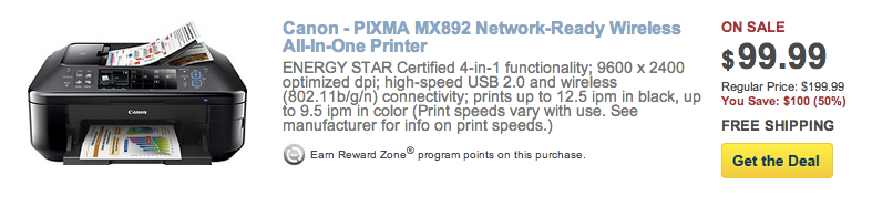 Canon - PIXMA MX892 Network-Ready Wireless All-In-One Printer - $100 ...