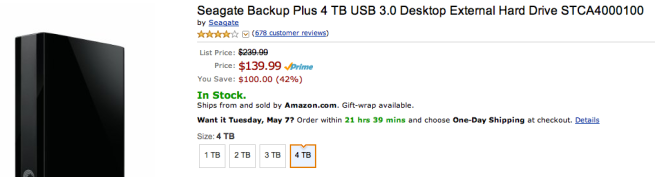 Seagate Backup Plus 4 TB USB 3.0 Desktop External Hard Drive $150 ...