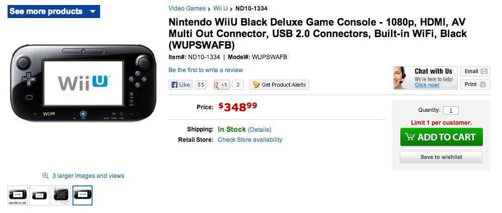 Nintendo Wii U 32GB black deluxe console: $289 + shipping (Reg. $348)