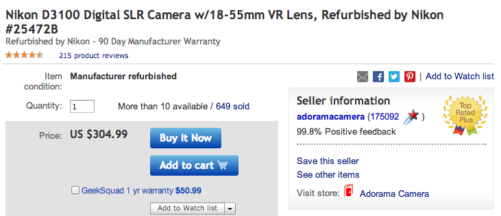 Nikon 14.2MP DSLR Camera w/18-55mm VR Lens Refurb. $305 shipped (up to ...