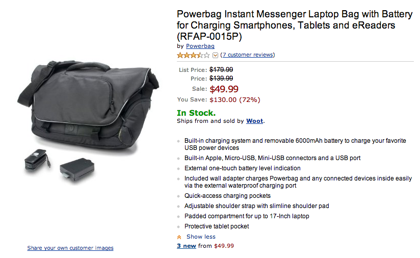 Powerbag laptop bag w/ built-in charging system: $50 shipped (Reg. $140)