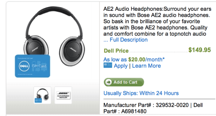 Bose AE2 Audio Headphones + free $50 Dell Gift Card $150 Shipped ($200 ...
