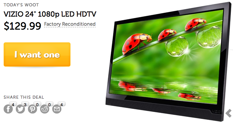 24" VIZIO 1080p 60Hz Razor LED HDTV (Refurb.) $130 + $5 Shipping (Reg ...