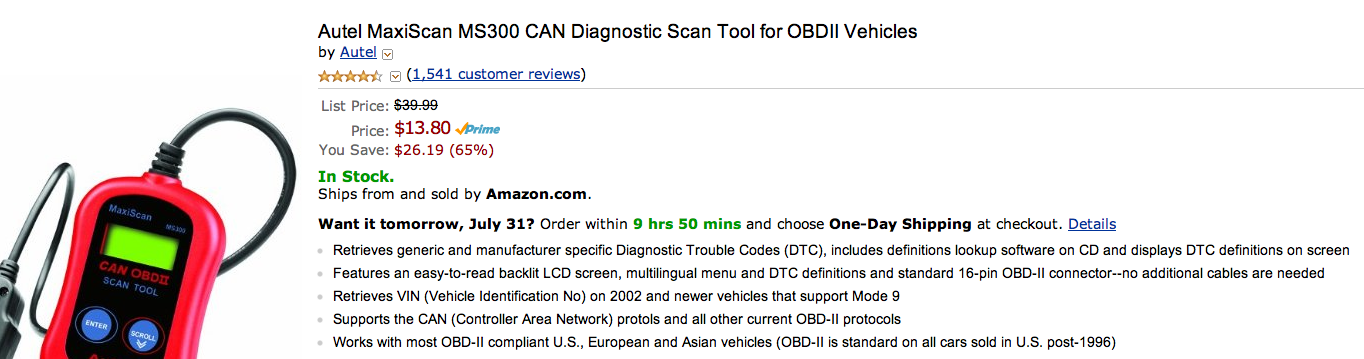 Autel MaxiScan MS300 CAN Diagnostic Scan Tool for OBDII Vehicles $14 ...