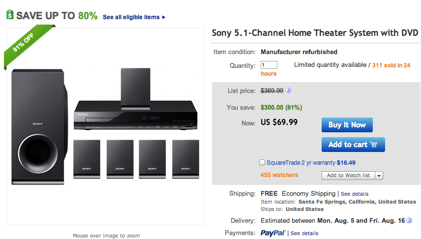 Sony DAVTZ140 5.1 Home Theater System (refurb): $70 shipped (Reg. $370 new)