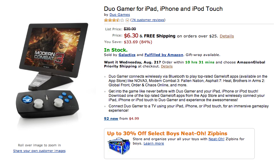 Duo Gamer controller for iPad, iPhone and iPod touch: $6 (Reg. $40)