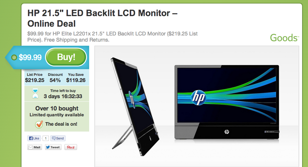 HP Elite 21.5" L2201x 1080p LED backlit LCD monitor: $100 shipped (Reg ...