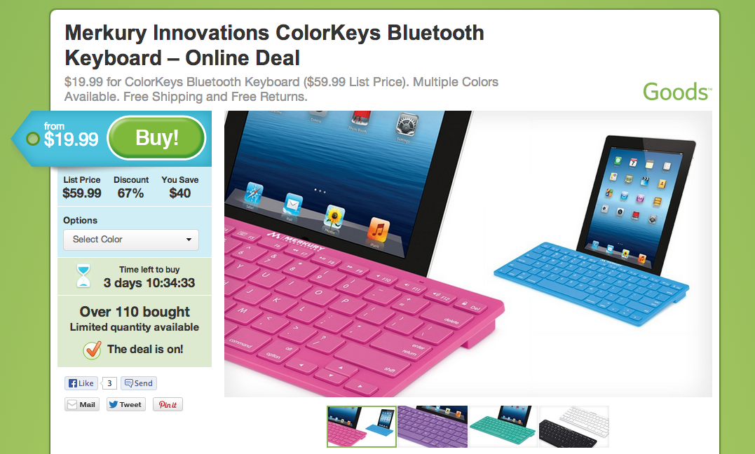 ColorKeys bluetooth keyboard for iPad, iPhone, Mac, PC (multiple colors ...