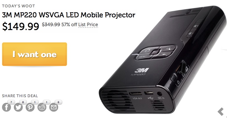 3M Mobile 65 Lumen LED Projector (MP220) $155 shipped