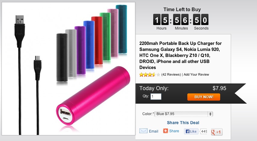 2200mah Portable Back Up Charger for USB Devices $8 shipped