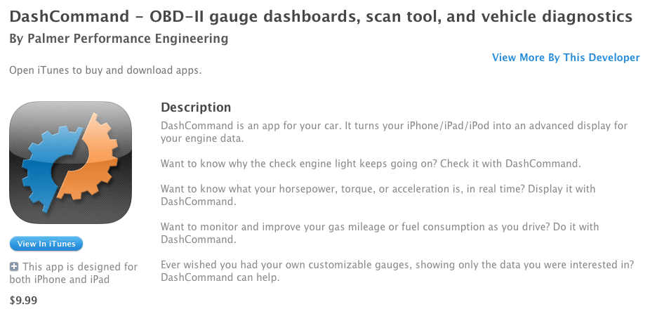 DashCommand - OBD-II gauge dashboards, scan tool, and vehicle diagnostics for iOS $10 (Reg. $50)