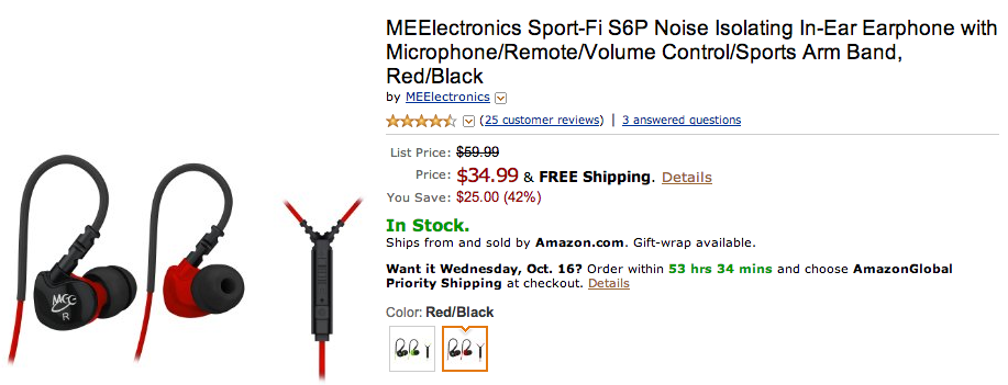 MEElectronics noise isolating in-ear headphones w/ playback control ...