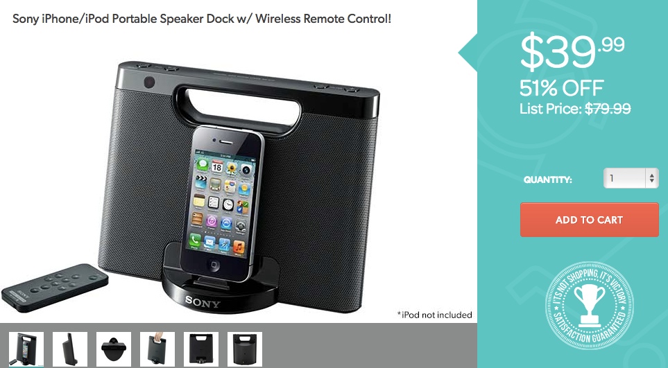 Sony iPhone/iPod Portable Speaker Dock w/ Wireless Remote Control $40 ...