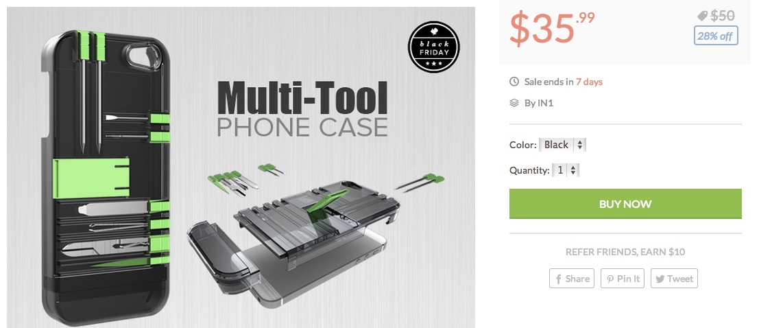 Versatile Low-Profile IN1 multi-tool iPhone 5/5s case $36 shipped (Reg ...
