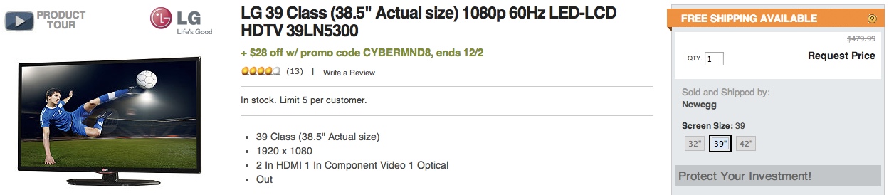 Cyber Monday HDTV Sales: LG 39" LED $300, Seiki 39" $229, LG 50" $448 ...