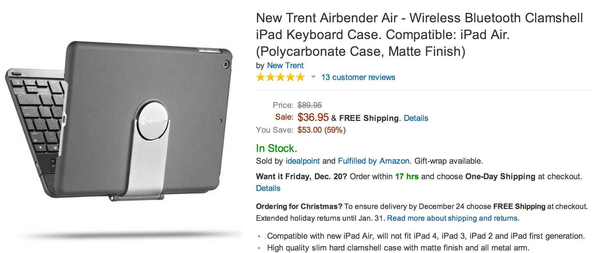 Airbender Bluetooth Air Keyboard in Matte for iPad Air: $37 shipped