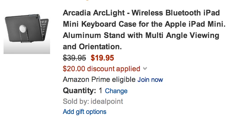 Arcadia ArcLight Wireless Bluetooth iPad Mini Keyboard Case: $20 ...