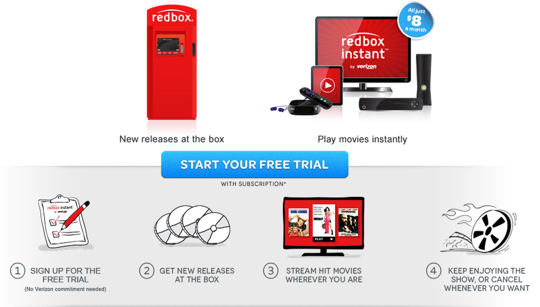 Free Month of Redbox Instant Streaming + 4 DVD Rentals Free