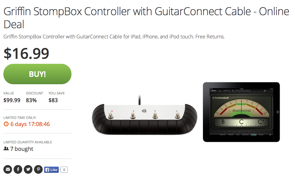 Griffin StompBox Controller w/GuitarConnect cable: $17 shipped (Reg. $100)