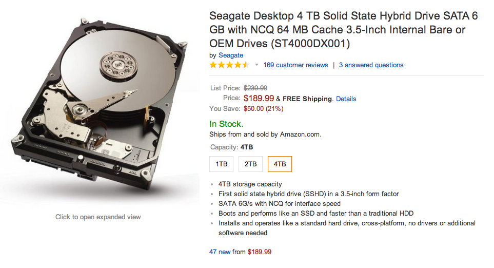 Seagate 1TB/4TB Solid State Hybrid Drives: $95/$190 shipped (Reg. $150 ...