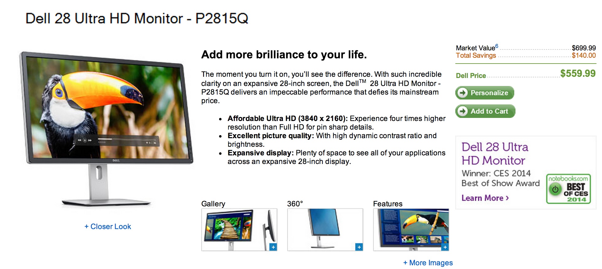 Dell 28-inch Ultra HD P2815Q 4K display: $560 shipped