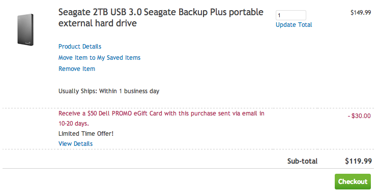 Seagate Backup Plus Slim 2TB Portable HDD w/ $50 Dell gift card $120 ...