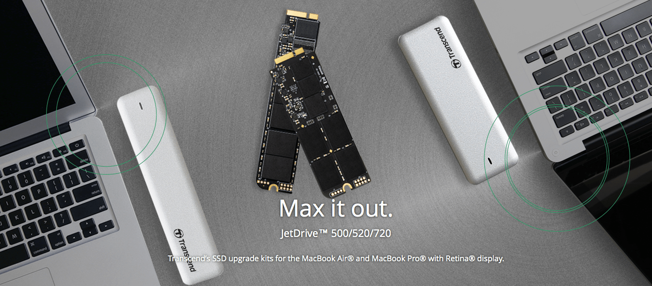 Put up to 960GB in your MacBook Air or Retina MacBook Pro with Transcend's new JetDrive SSD kits