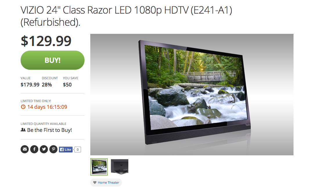 VIZIO 24-inch Razor 1080p LED HDTV w/ HDMI (refurb): $130 shipped (Reg ...