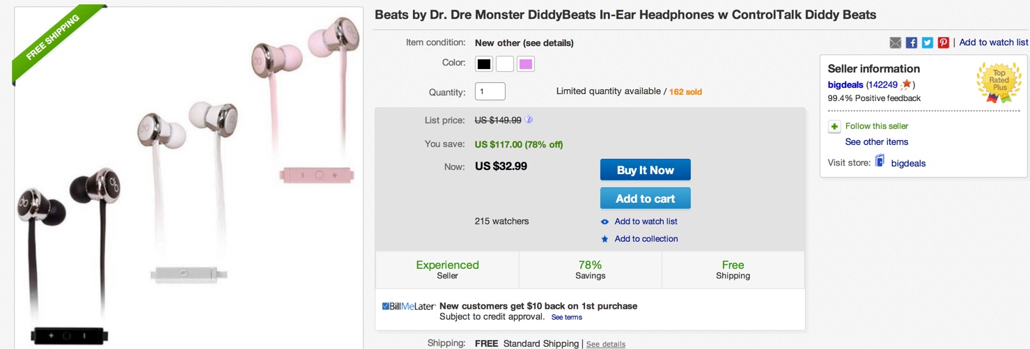 Beats by Dr. Dre Monster DiddyBeats In-Ear Headphones with ControlTalk ...