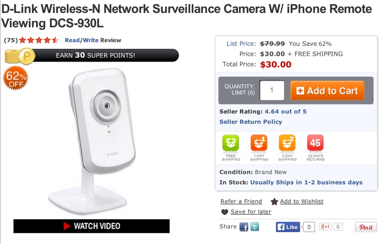 D-Link Network Surveillance Camera w/ iPhone Remote Viewing: $30 (Orig ...