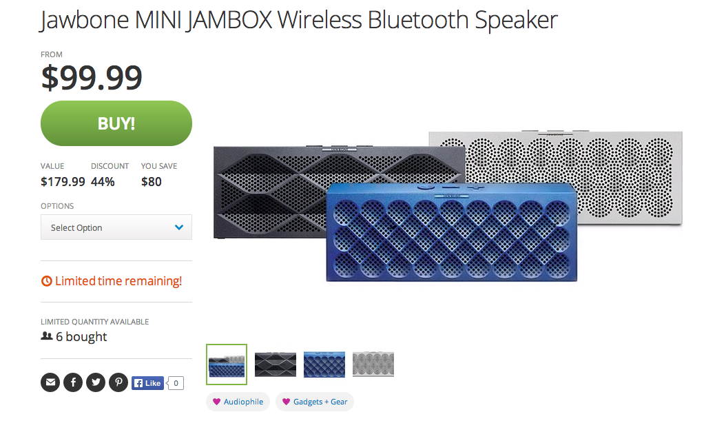 Jawbone Mini Jambox Bluetooth Speaker $99 shipped (orig. $180)