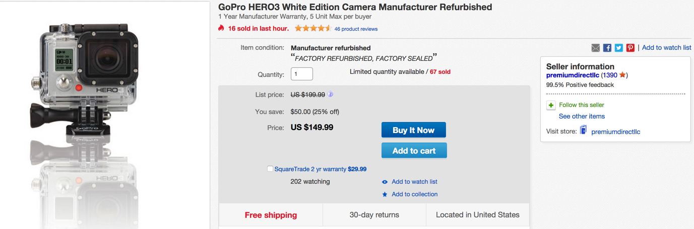 GoPro HERO3 White Edition Camera refurb $150 shipped (Reg. $200)