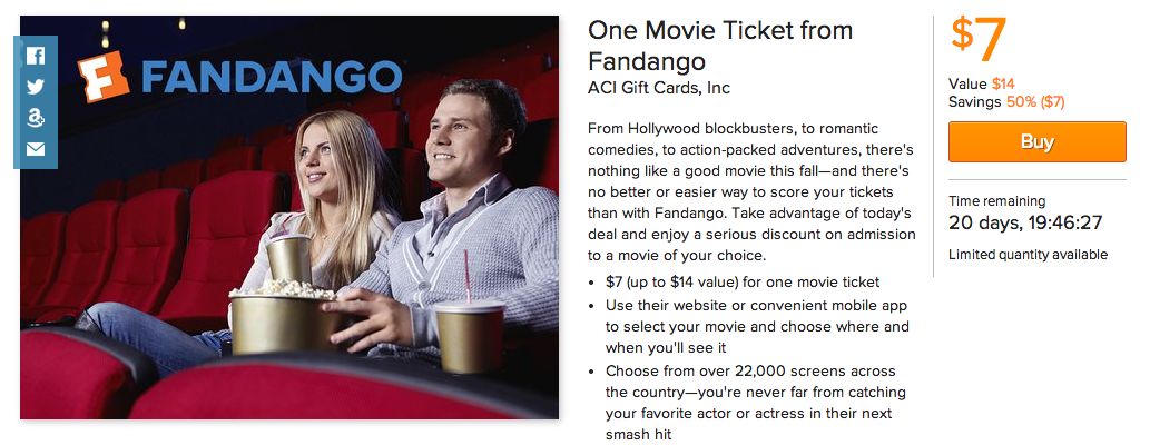 $14 Fandango movie ticket for $7