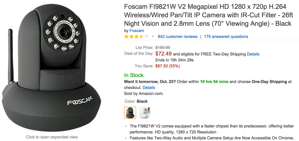 Foscam FI9821W V2 HD Wireless Pan/Tilt IP Camera $69 shipped (orig. $160)