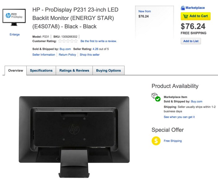 HP P231 1080P 23" LED LCD Monitor: $76 shipped
