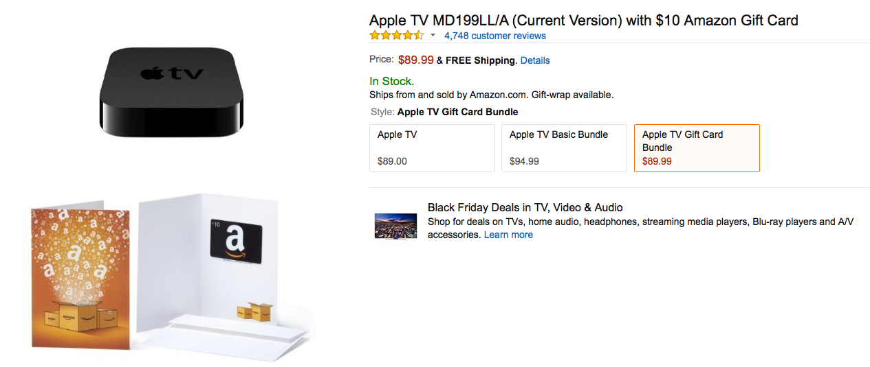 Apple TV (current version) w/ free $10 Amazon gift card: $90 shipped ...