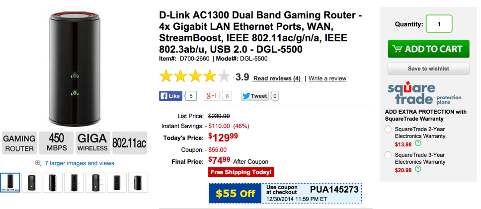 D-Link AC1300 Dual Band Gaming Router $60 shipped (orig. $130)