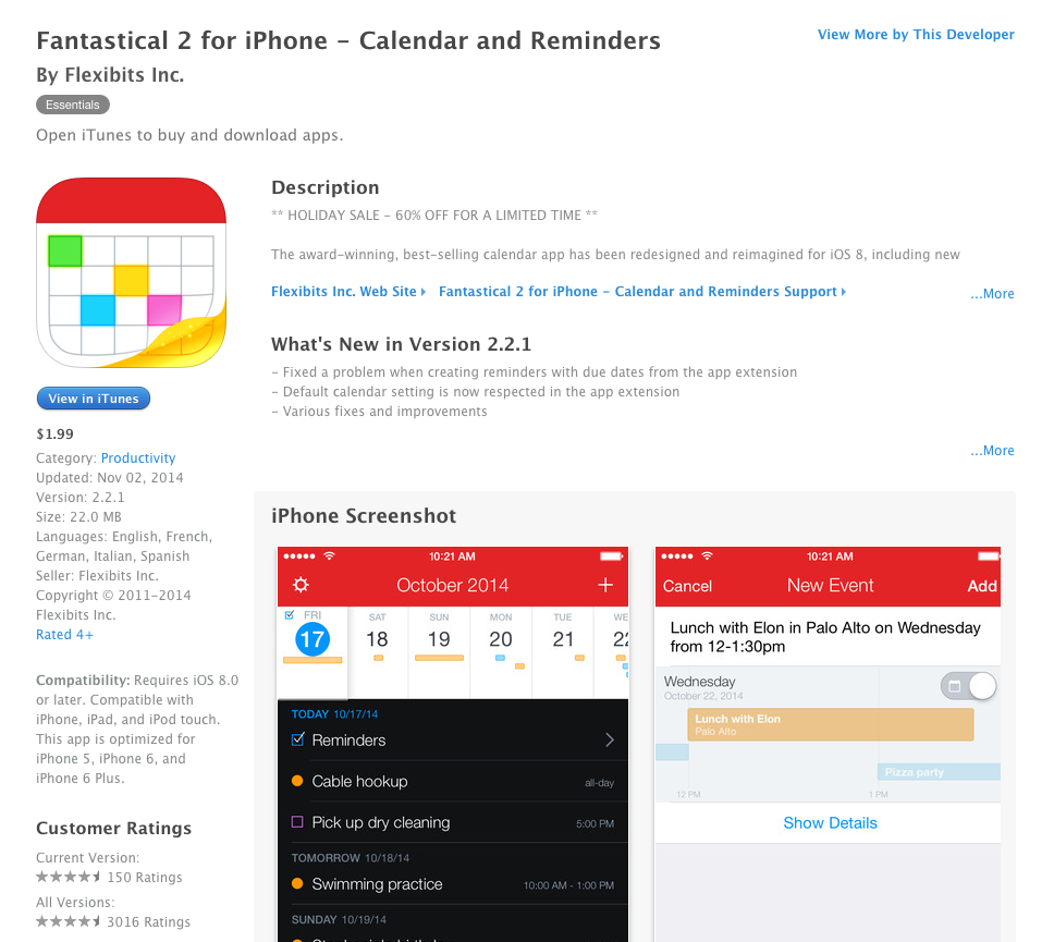 Fantastical 2 calendars and reminders app: iPhone $2 (Reg. $3), iPad $5 ...