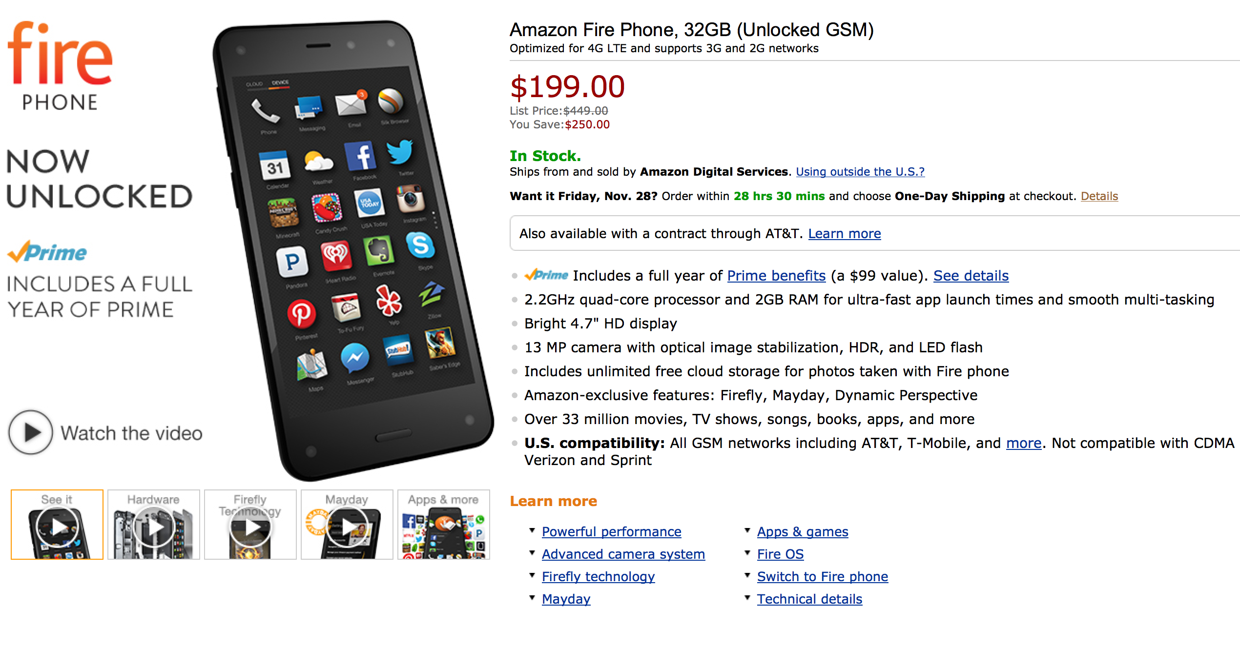 Amazon’s Fire Phone is now available for $199 unlocked, includes a free ...