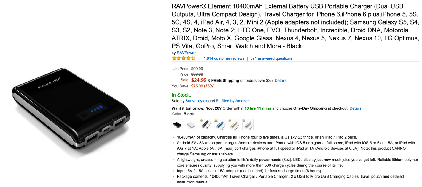 RAVPower Element 10400mAh USB Power Bank $20 Prime shipped (Reg. $40)
