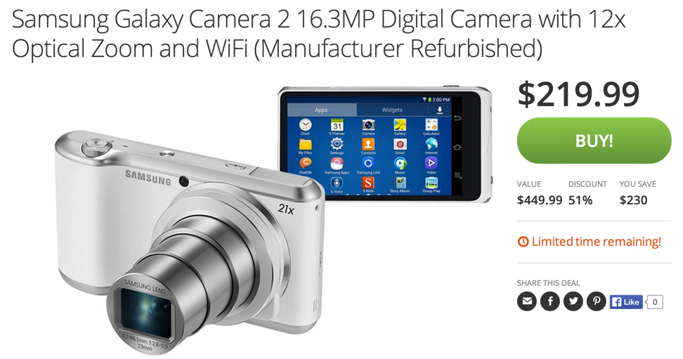 Samsung Galaxy Camera 2 16.3MP Digital Camera w/ 12x Optical Zoom ...