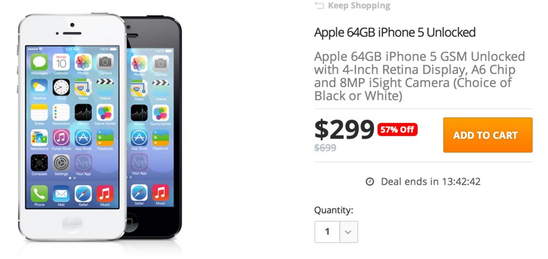 Apple 64GB iPhone 5 GSM Unlocked (refurb) $299 shipped, more