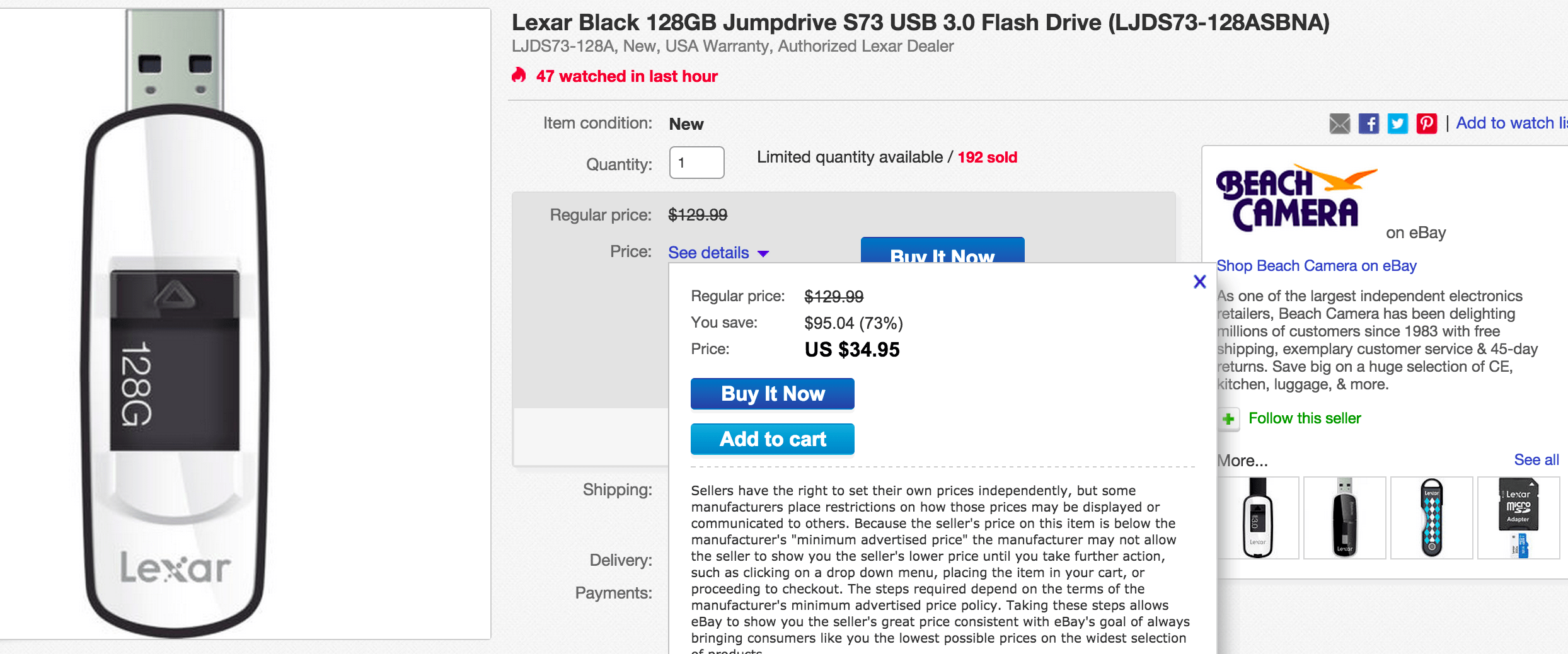 Lexar Black 128GB Jumpdrive S73 USB 3.0 Flash Drive (LJDS73-128ASBNA ...