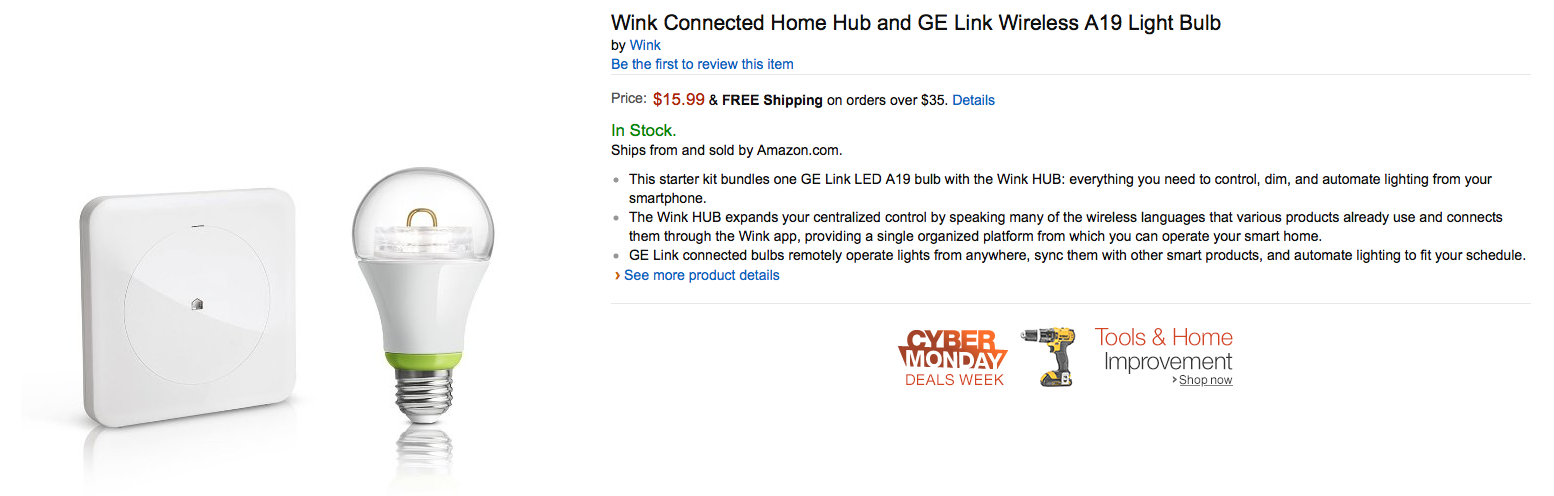 Wink Smart Home Hub and GE Link Wireless White LED Light Bulb: $16 ...