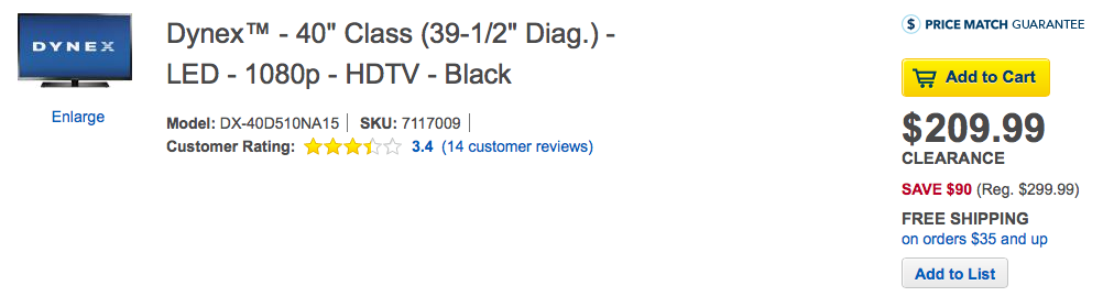 Dynex 40-inch 1080p LED HDTV: $210 shipped (Reg. $300)