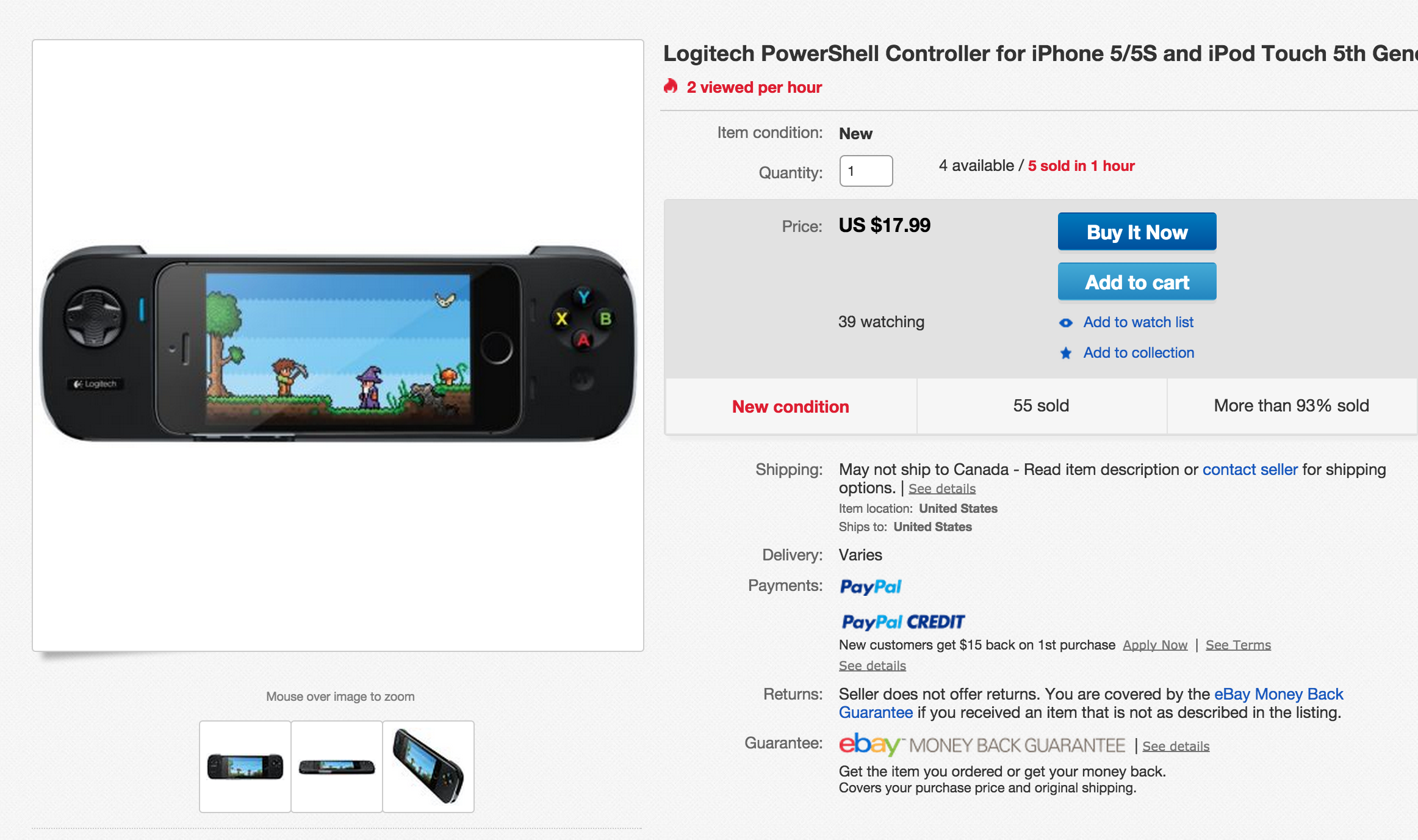 Logitech Apple-Certified PowerShell Controller for iPhone 5/5s $18 ...