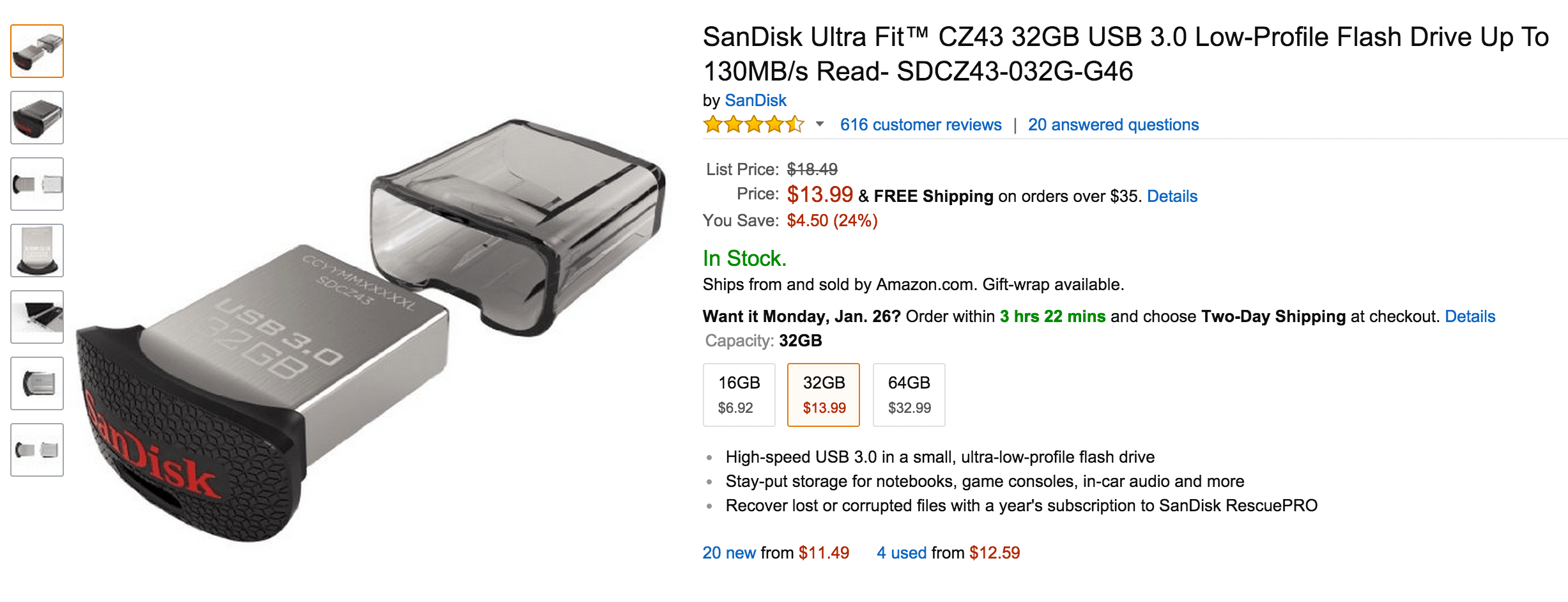 SanDisk Ultra Fit USB 3.0 Low-Profile Flash Drive (130MB/s Read) 32GB ...