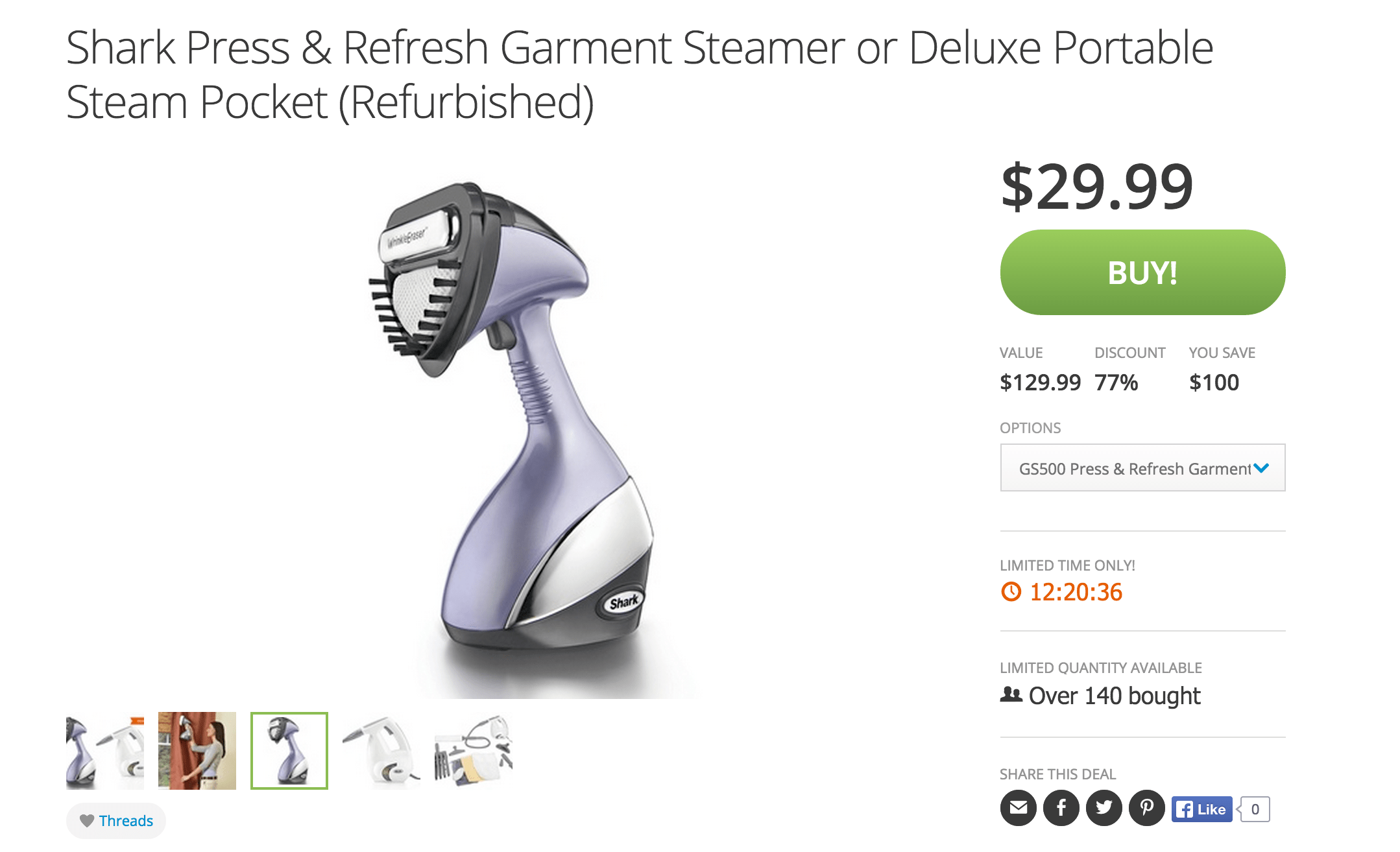 Home: Shark portable garment steamer (refurb) $30 (orig. $70), PEET ...