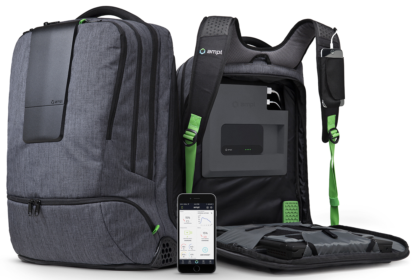 The AMPL SmartBag carries a USB port in every pocket to charge all your ...